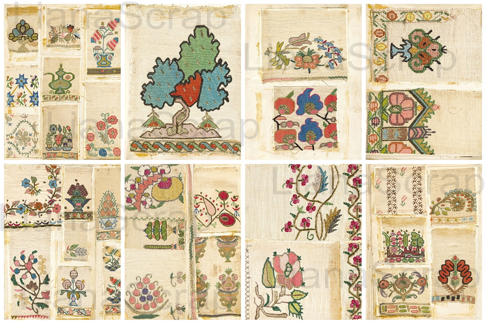 Vintage Embroidery Digital Paper Embroidery Collage Paper - Etsy