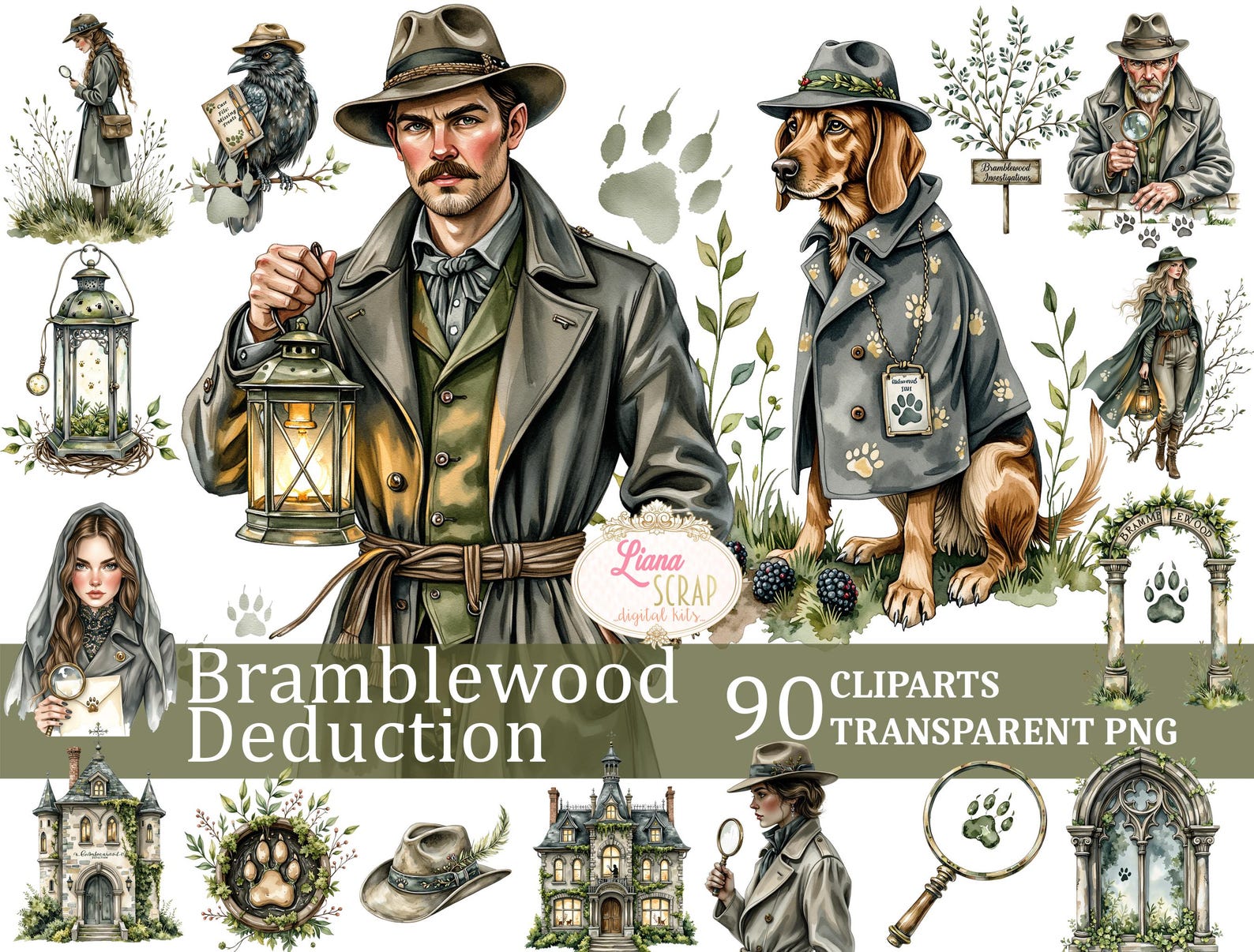 Victorian Detective Clipart Set – 90 PNG Illustrations, Scrapbooking ...