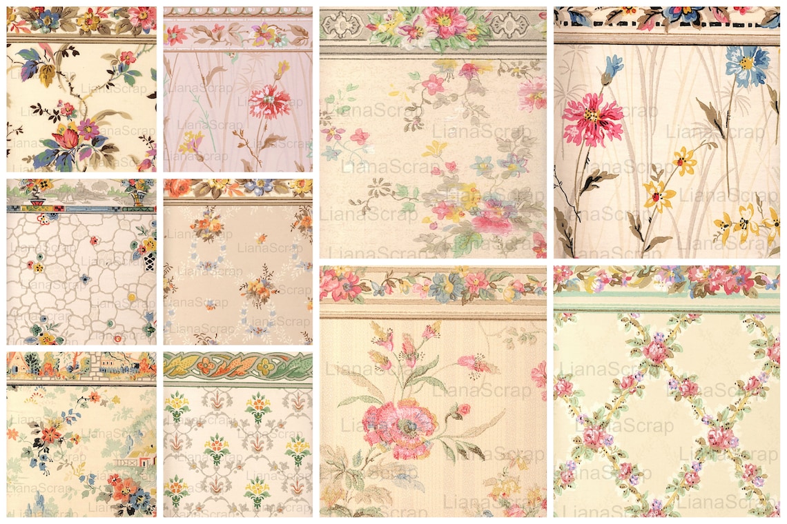 Pastel Vintage Wallpapers Digital Paper 32 Printable Sheets - Etsy