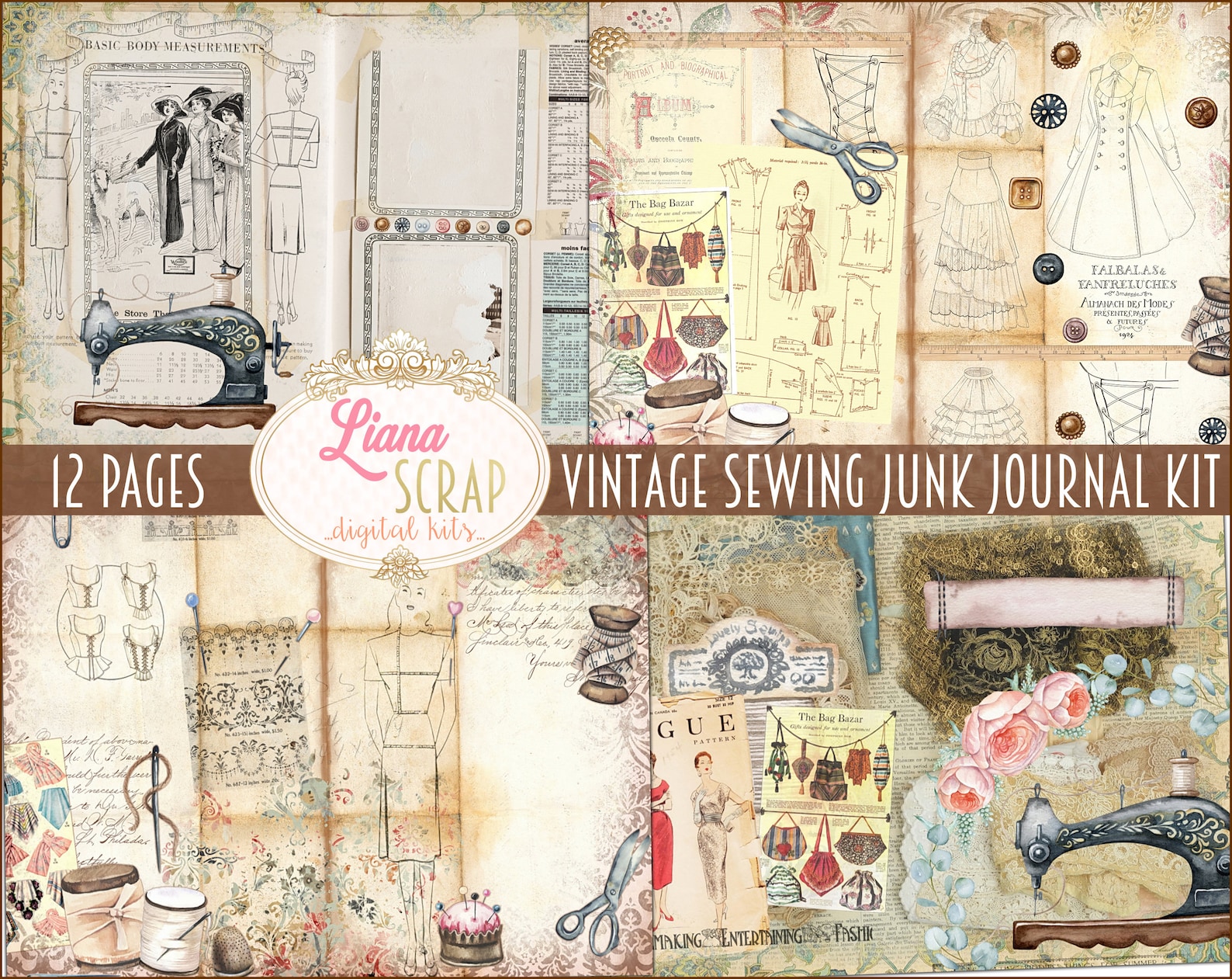Vintage Sewing Junk Journal Digital Kit Sewing Themed - Etsy