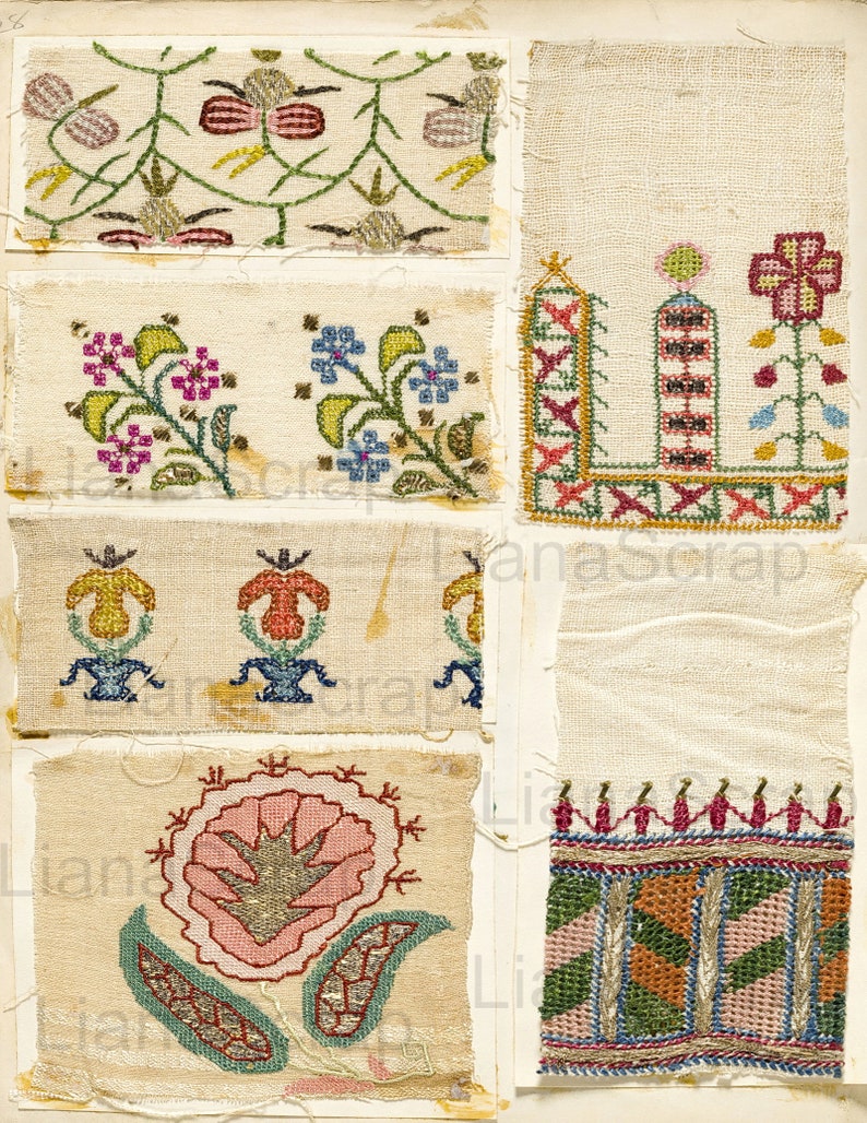 Vintage Embroidery Digital Paper Embroidery Collage Paper - Etsy