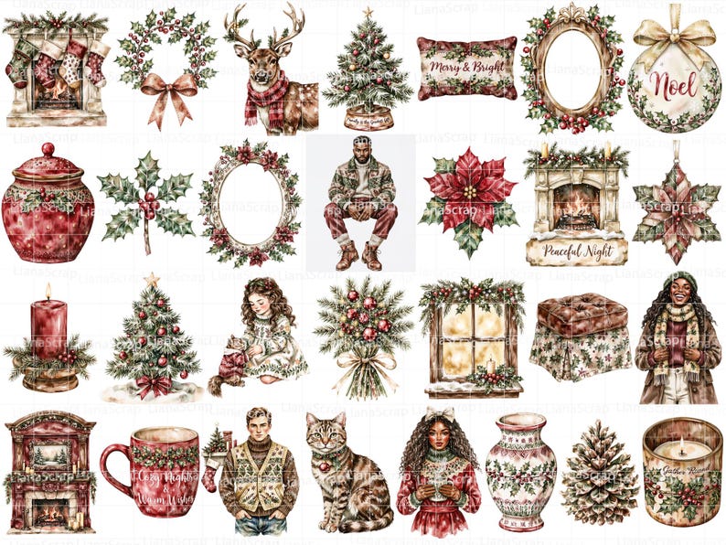 Holly and Hearth 59 Watercolor Christmas Clipart Set - Digital Planner ...