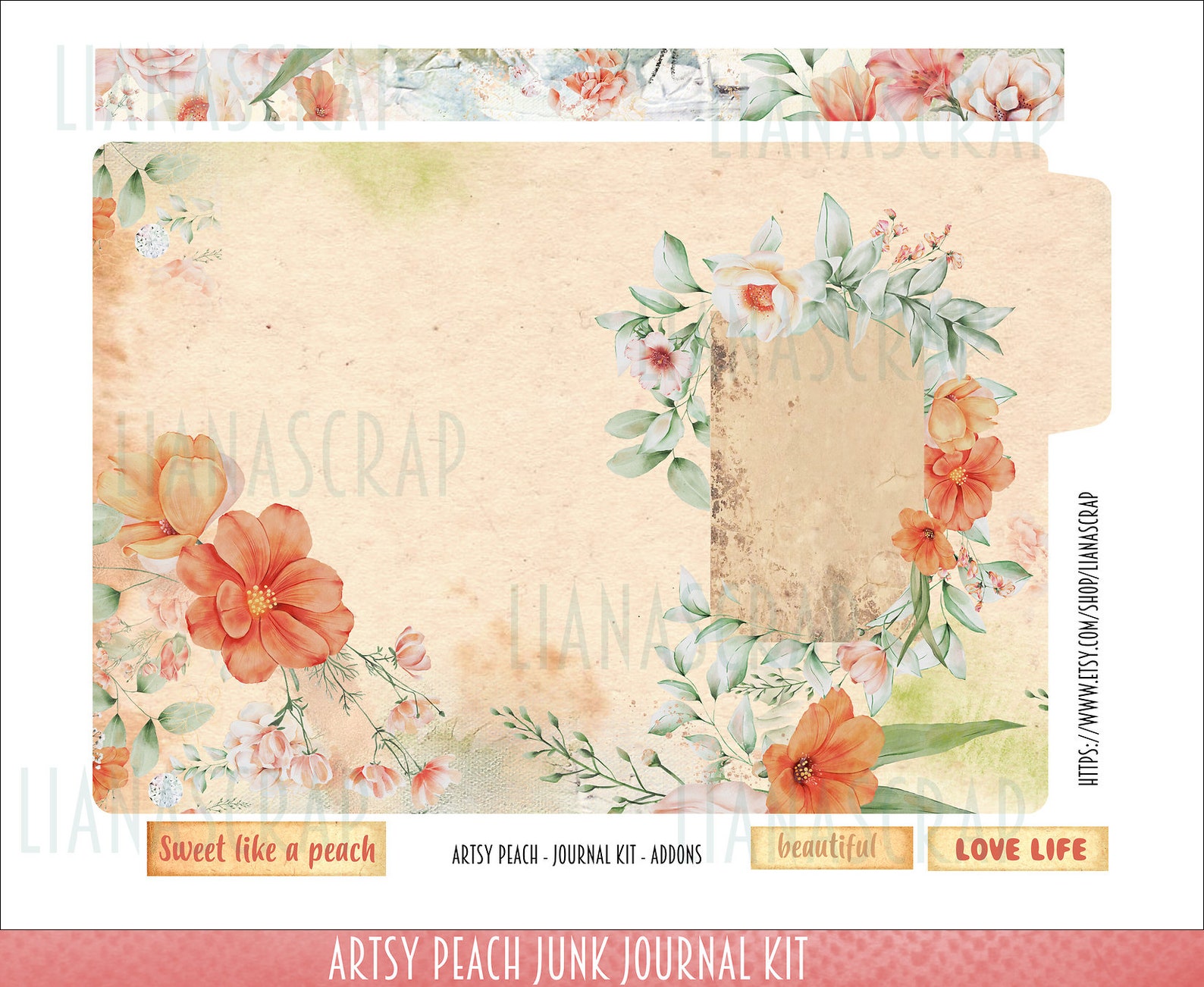 Artsy Peach Junk Journal Digital Kit Printable Flowers and | Etsy