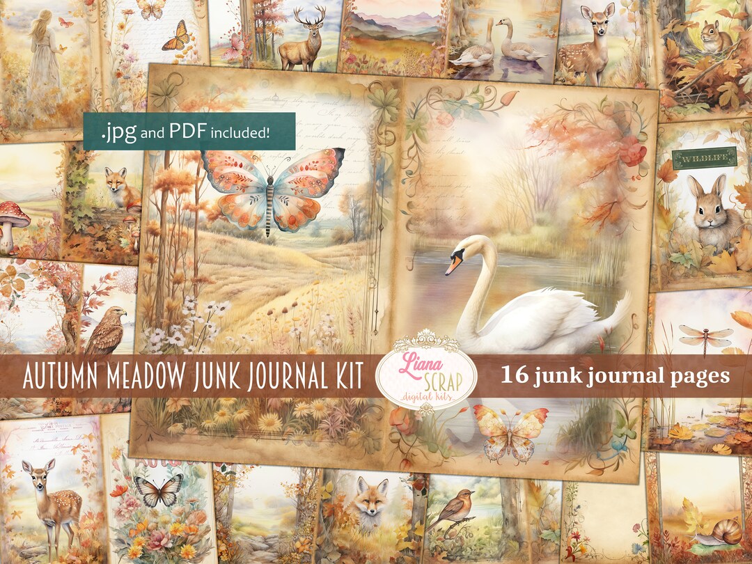 Autumn Meadow Digital Junk Journal Kit, Flora and Fauna Collage ...