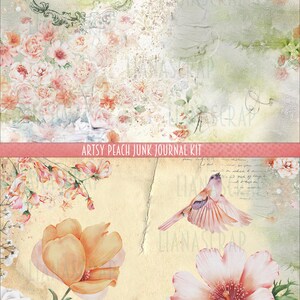 Artsy Peach Junk Journal Digital Kit Printable, Flowers and Birds ...