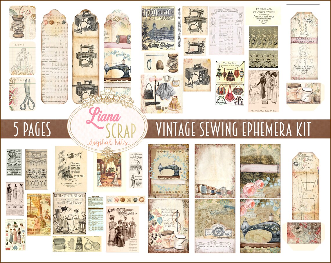 Vintage Sewing Ephemera Printables Sewing Digital Collage - Etsy