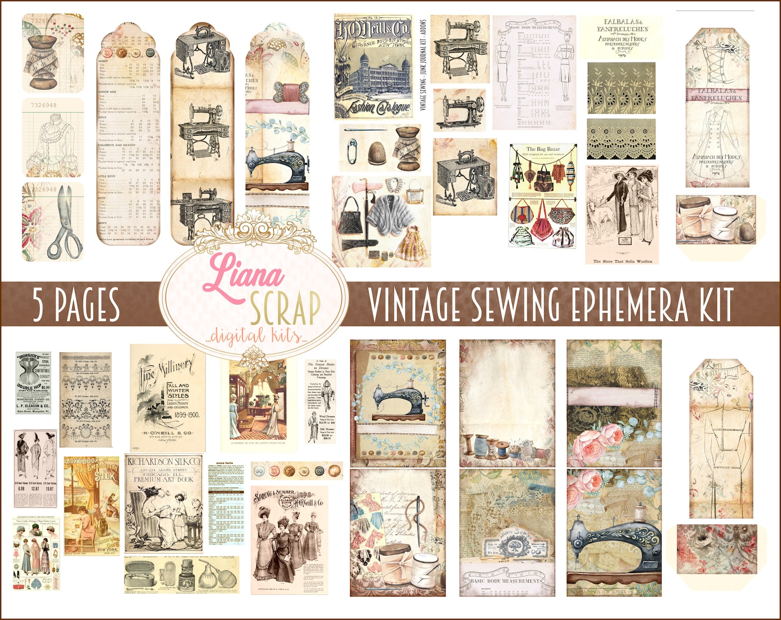 Vintage Sewing Ephemera Printables Sewing Digital Collage - Etsy
