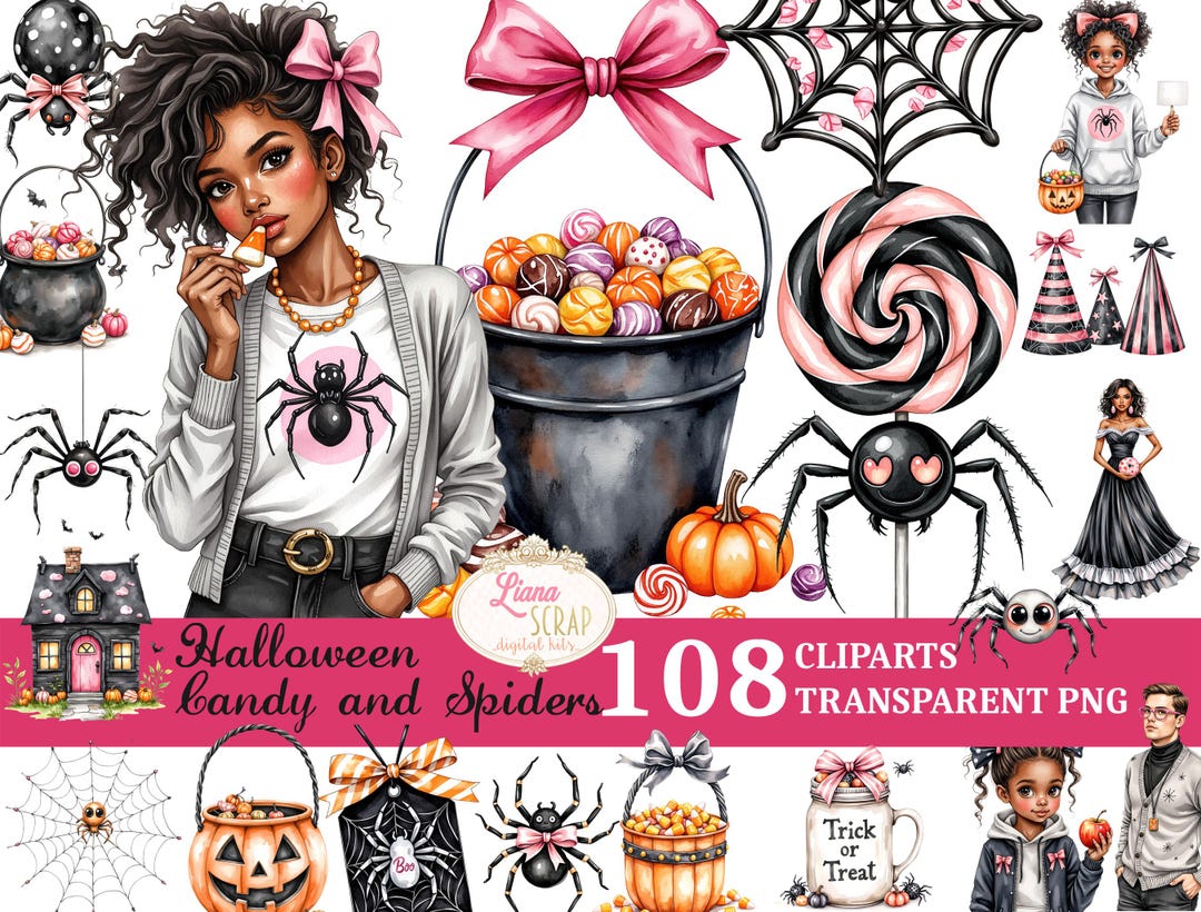Halloween Candy & Spiders Clipart – 108 PNG Digital Stickers - Etsy
