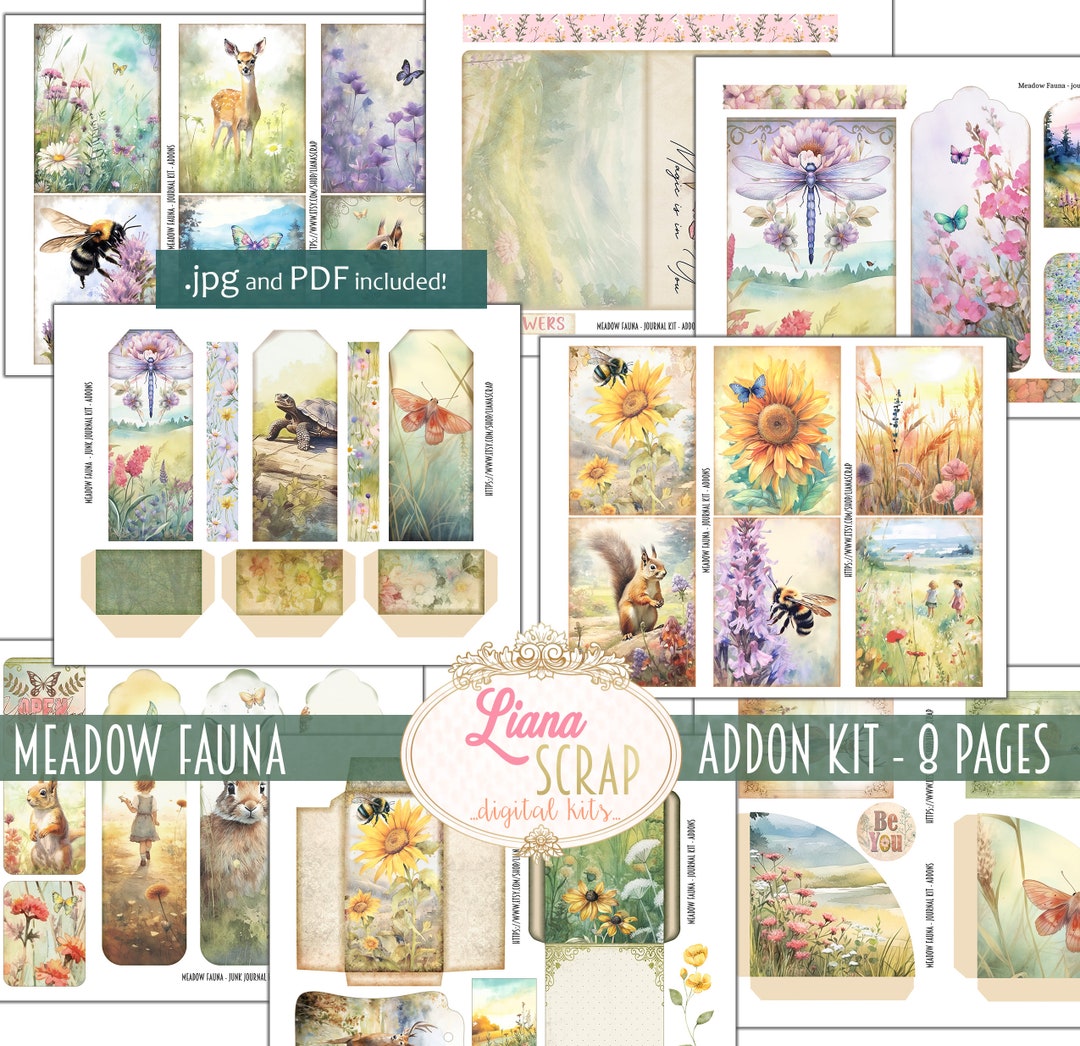 Meadow Fauna Digital Junk Journal ADDON Kit, Wild Flower and Animals ...