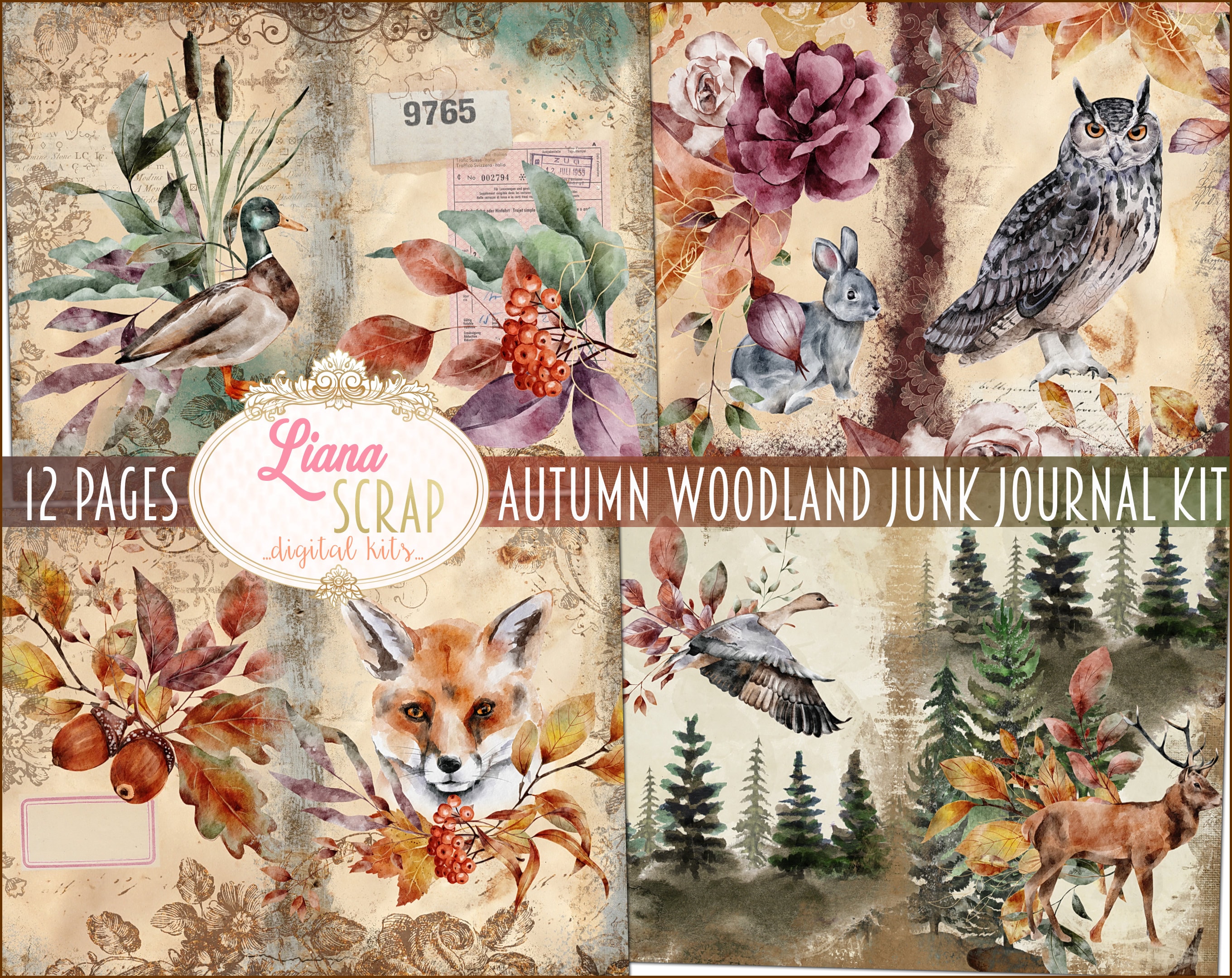 Autumn Woodland Junk Journal Digital Kit Printable Autumn - Etsy