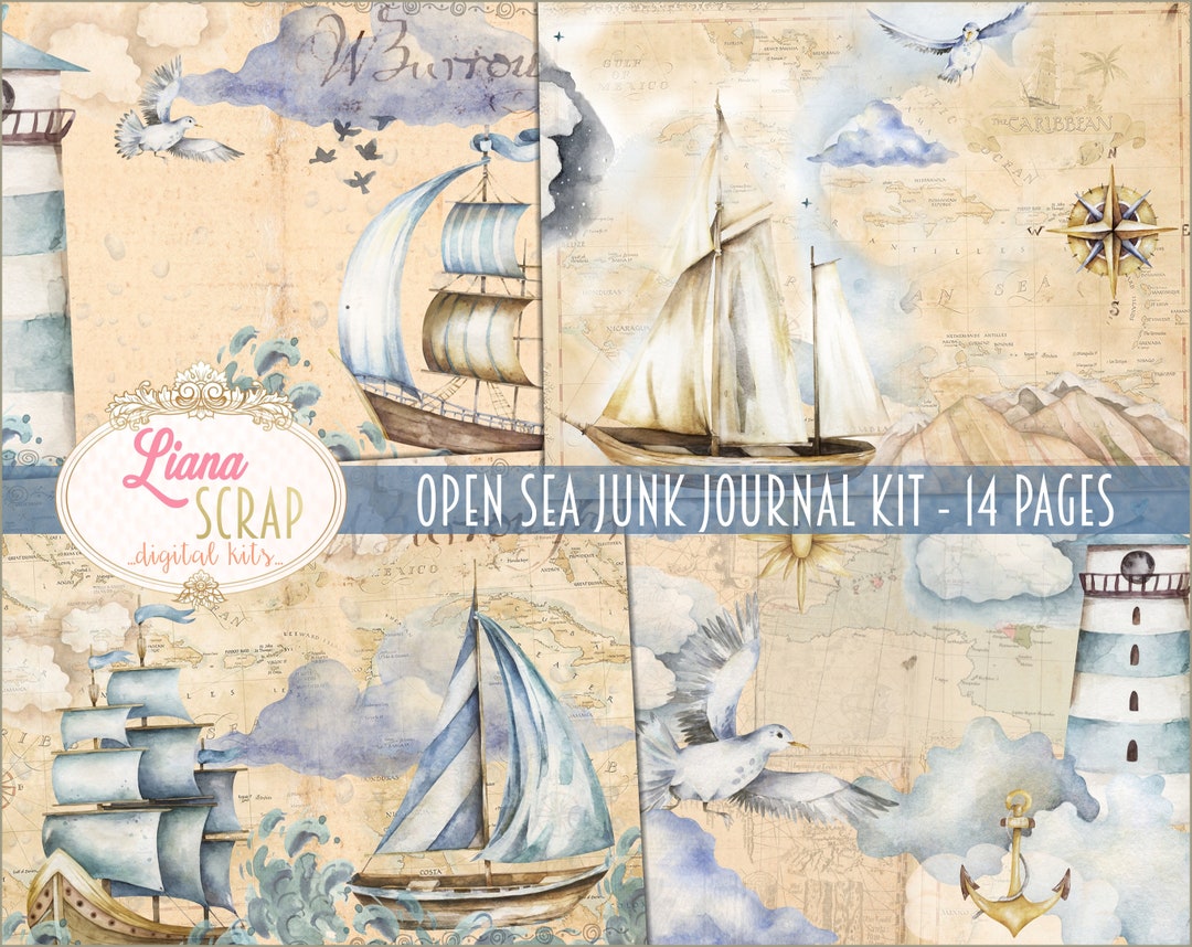 Open Sea Junk Journal Kit, Digital Nautical Printables, Nautical and ...