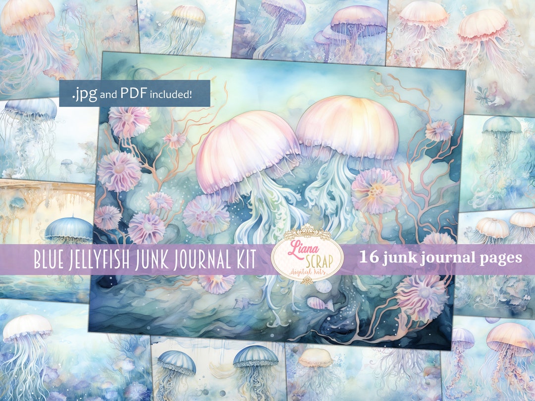 Blue Jellyfish Background, Digital Junk Journal, Underwater Collage ...