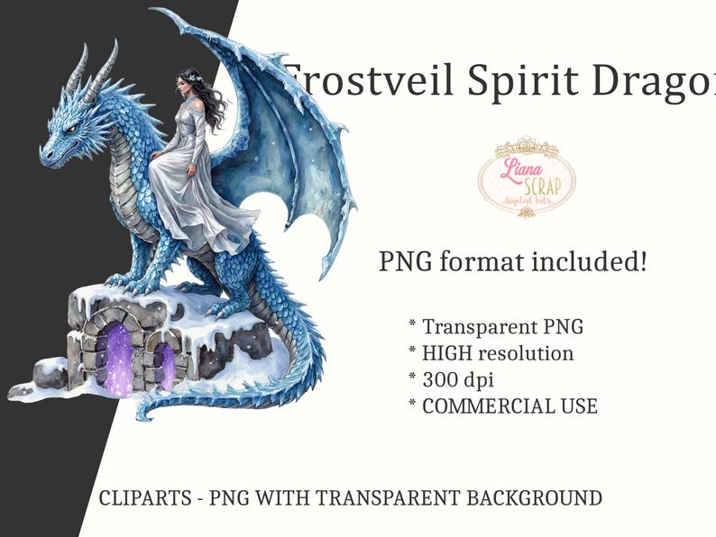 Frostveil Spirit Dragons 95 Clipart Set - Watercolor Ice Dragons ...