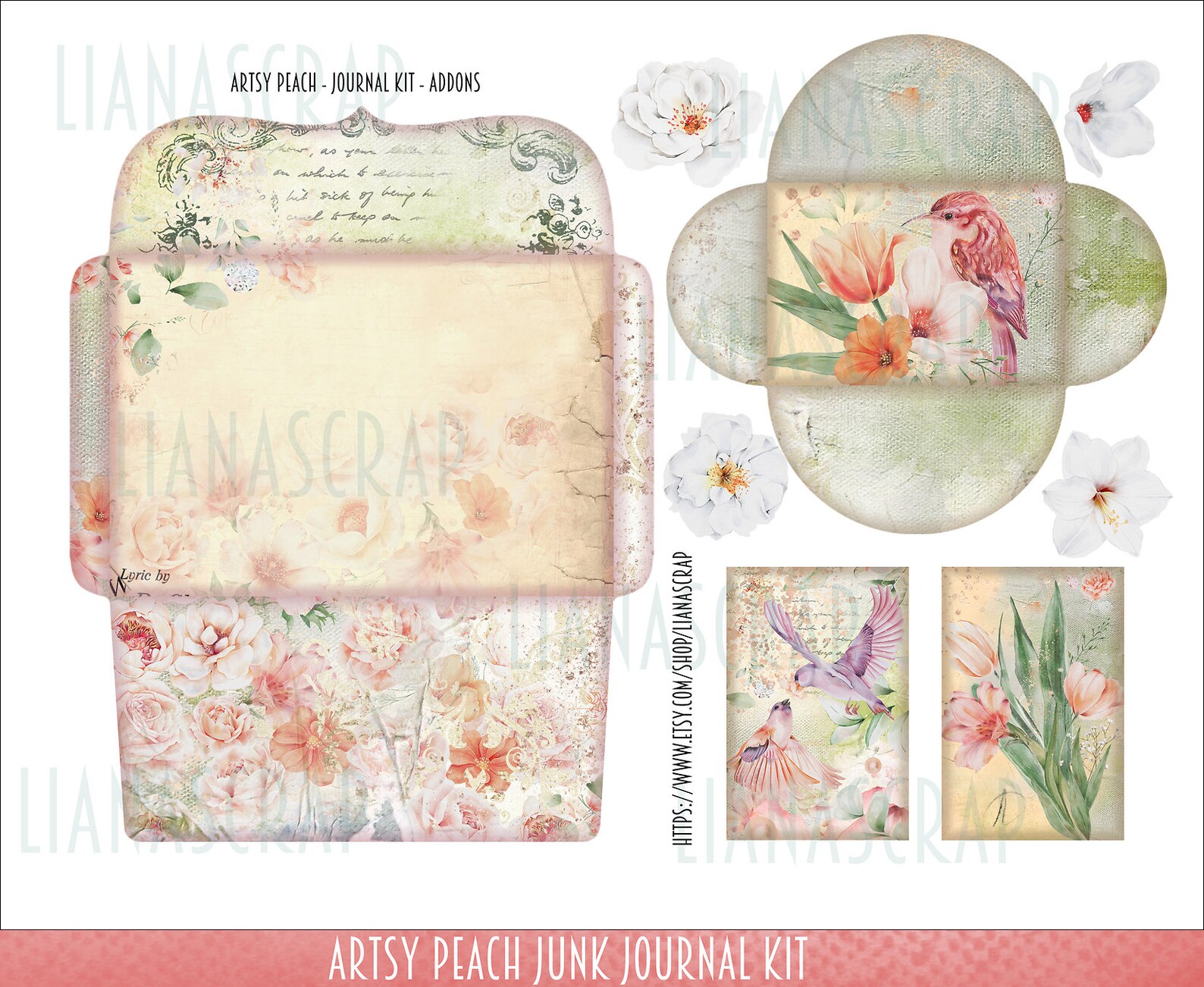 Artsy Peach Junk Journal Digital Kit Printable Flowers and | Etsy