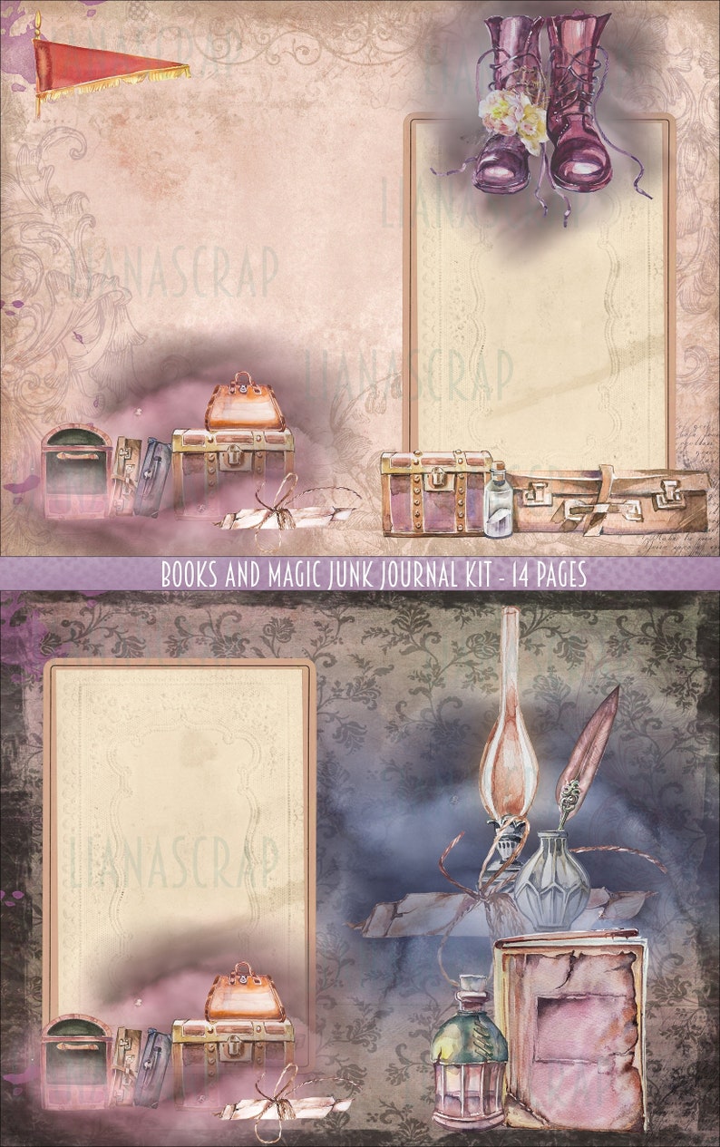 Books and Magic Junk Journal Digital Kit Printable, Wizard Digital ...