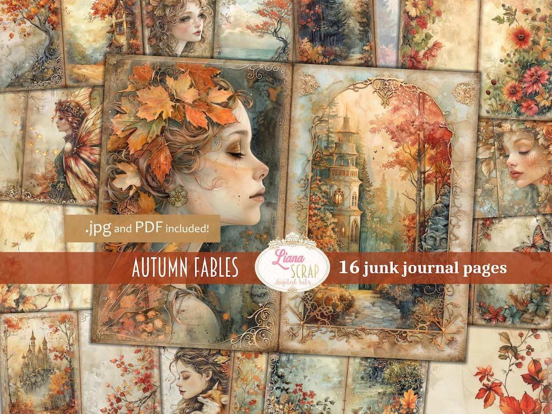 Autumn Fables Digital Junk Journal Kit, Autumn Collage Printable, Fall ...