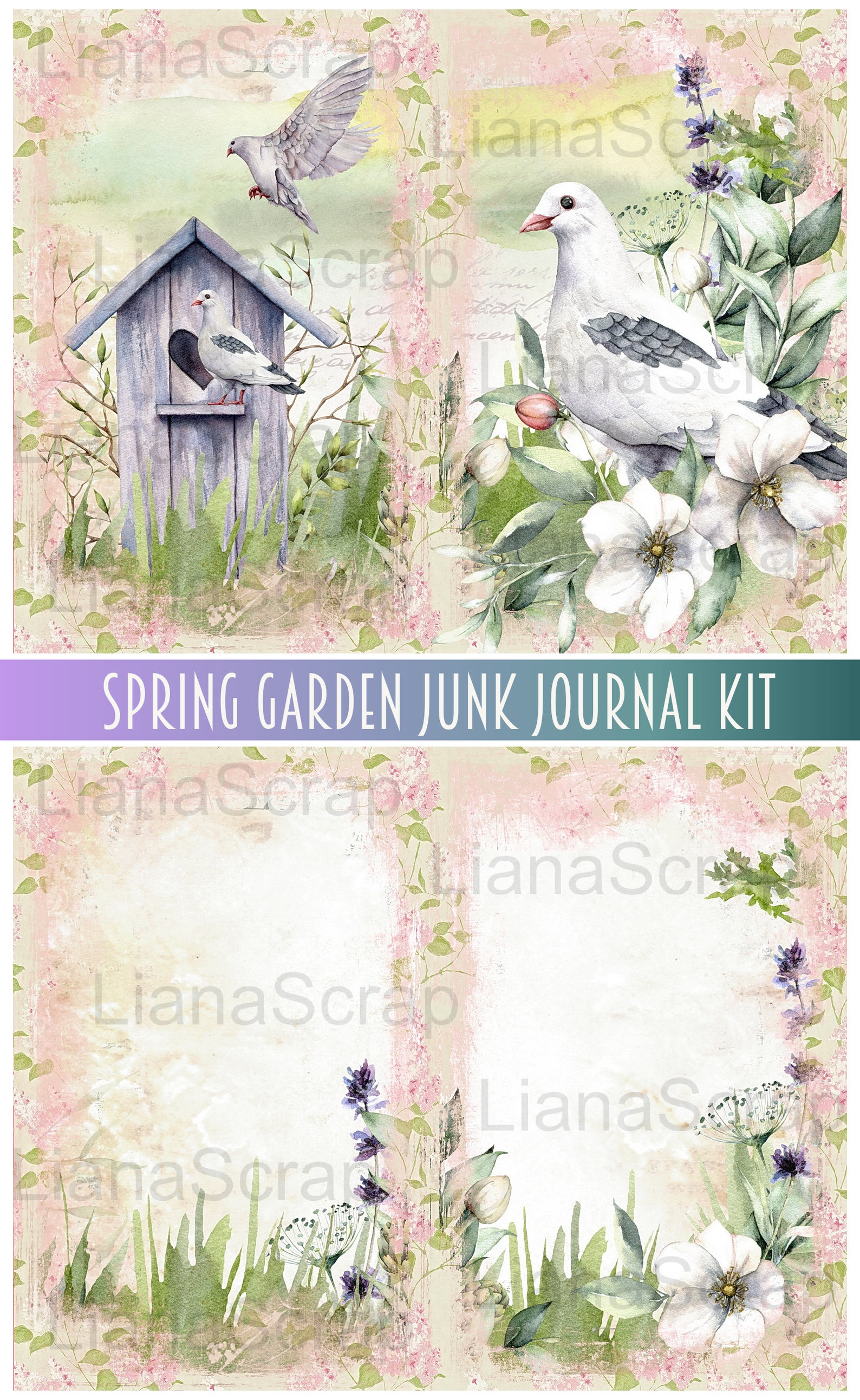 Spring Garden Junk Journal Digital Kit Printable, Spring Flowers and ...