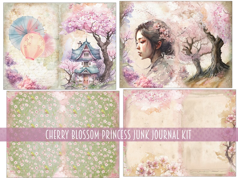 Cherry Blossom Princess Junk Journal Kit, Fantasy Collage (digital ...