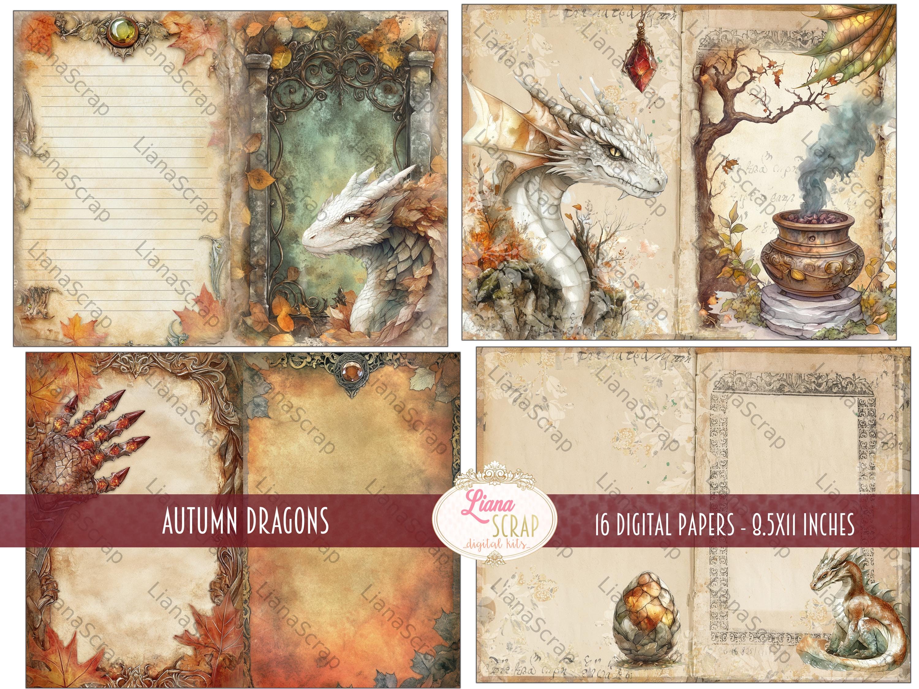 Autumn Dragons Junk Journal Kit, Fantasy Collage Printables, Fantasy ...