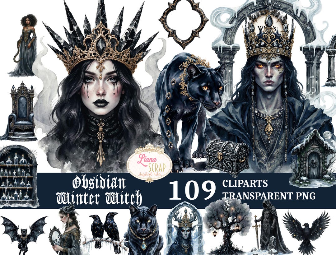 Obsidian Winter Witch 109 Clipart Set - Witchcraft PNG, Digital Art ...