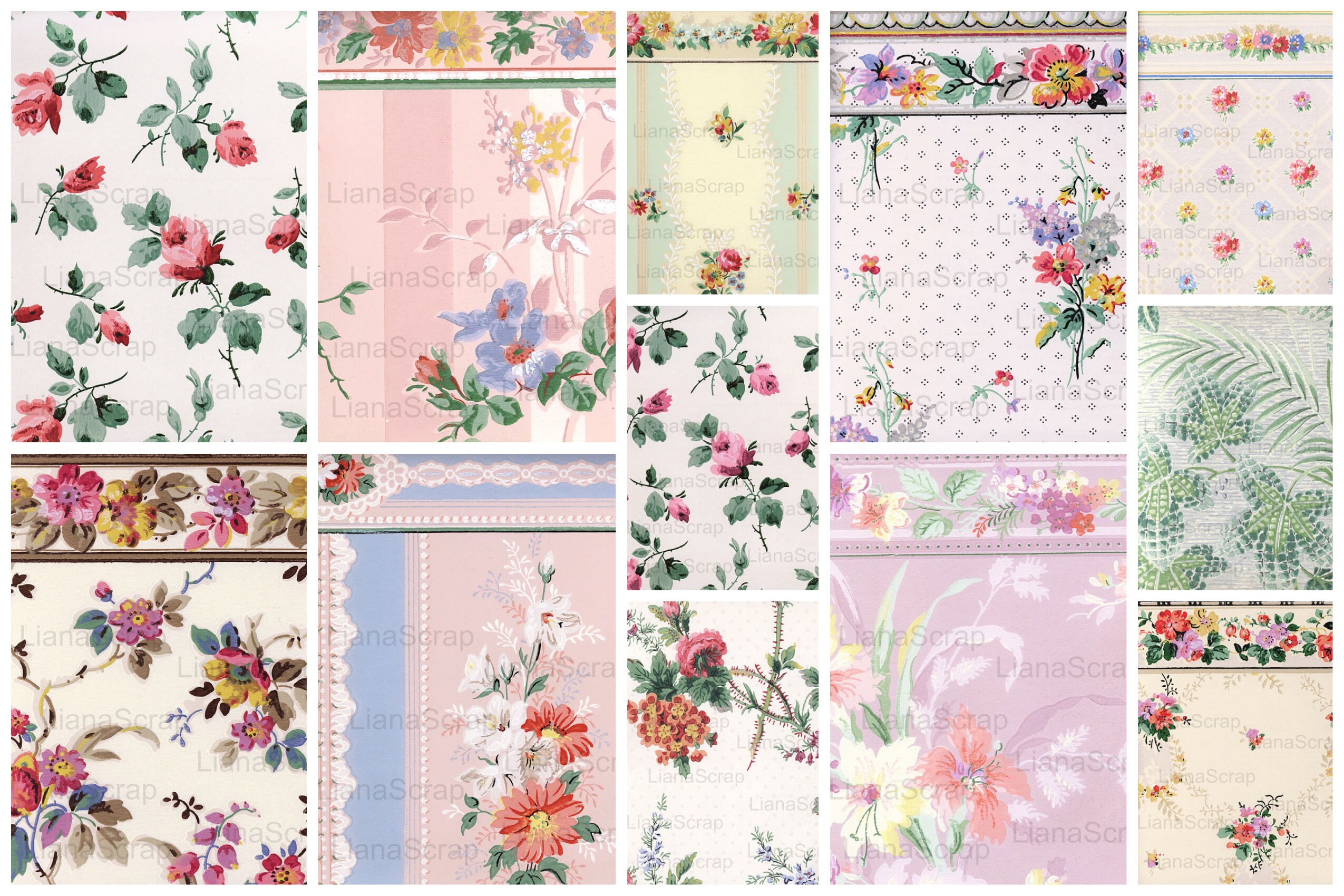 Pastel Vintage Wallpapers Digital Paper 32 Printable Sheets - Etsy