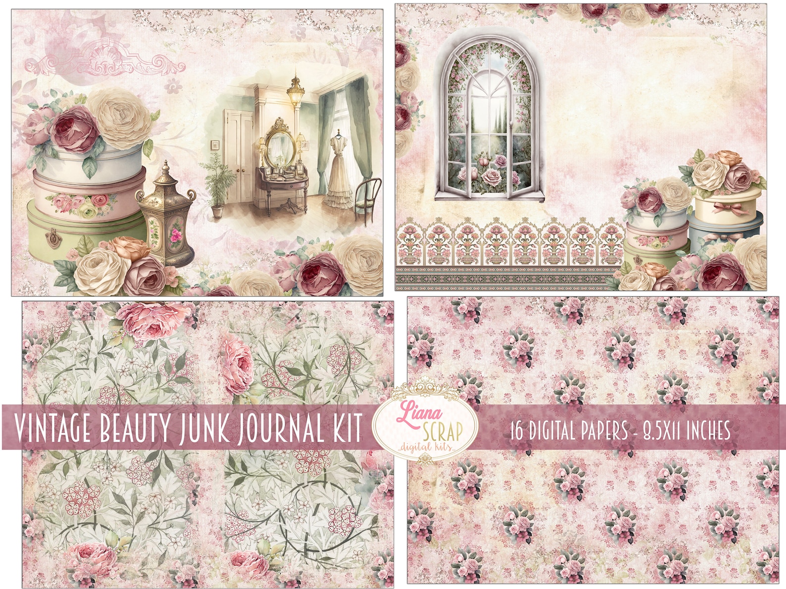 Vintage Beauty Junk Journal Kit, Victorian Collage Printables, Digital ...