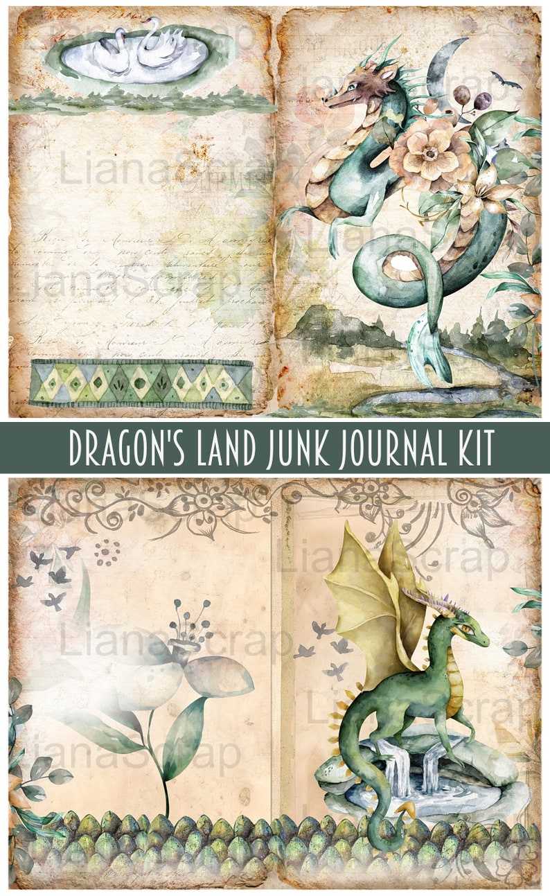 Dragons Land Junk Journal Digital Kit Printable Dragon - Etsy