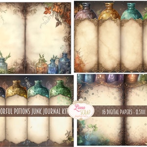 Basic Colorful Potions Digital Paper for Junk Journals, Old Paper ...