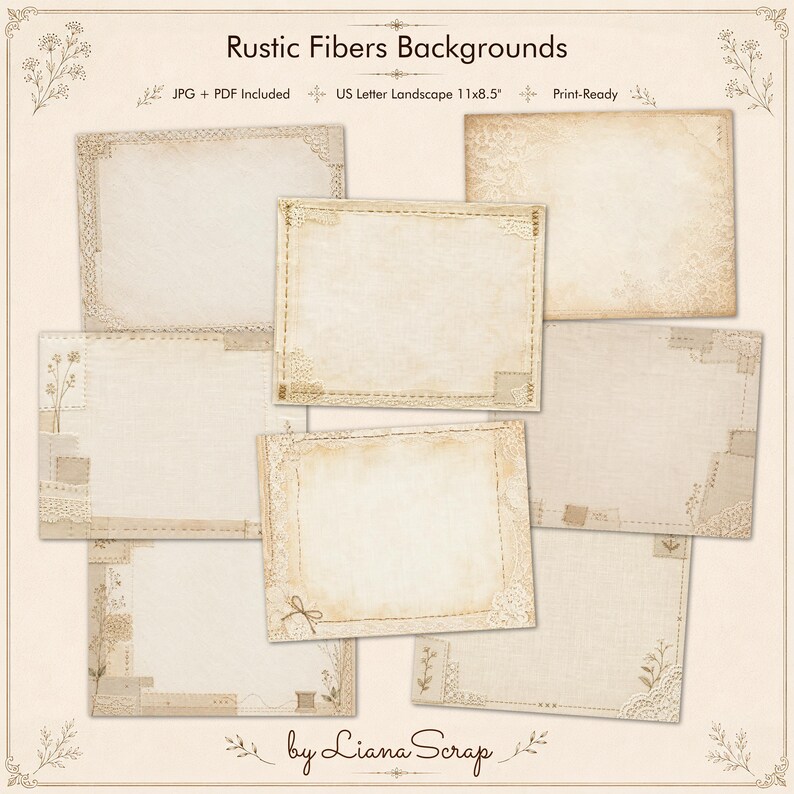 Rustic Fibers Junk Journal Background Papers, 16 Printable Sheets With ...