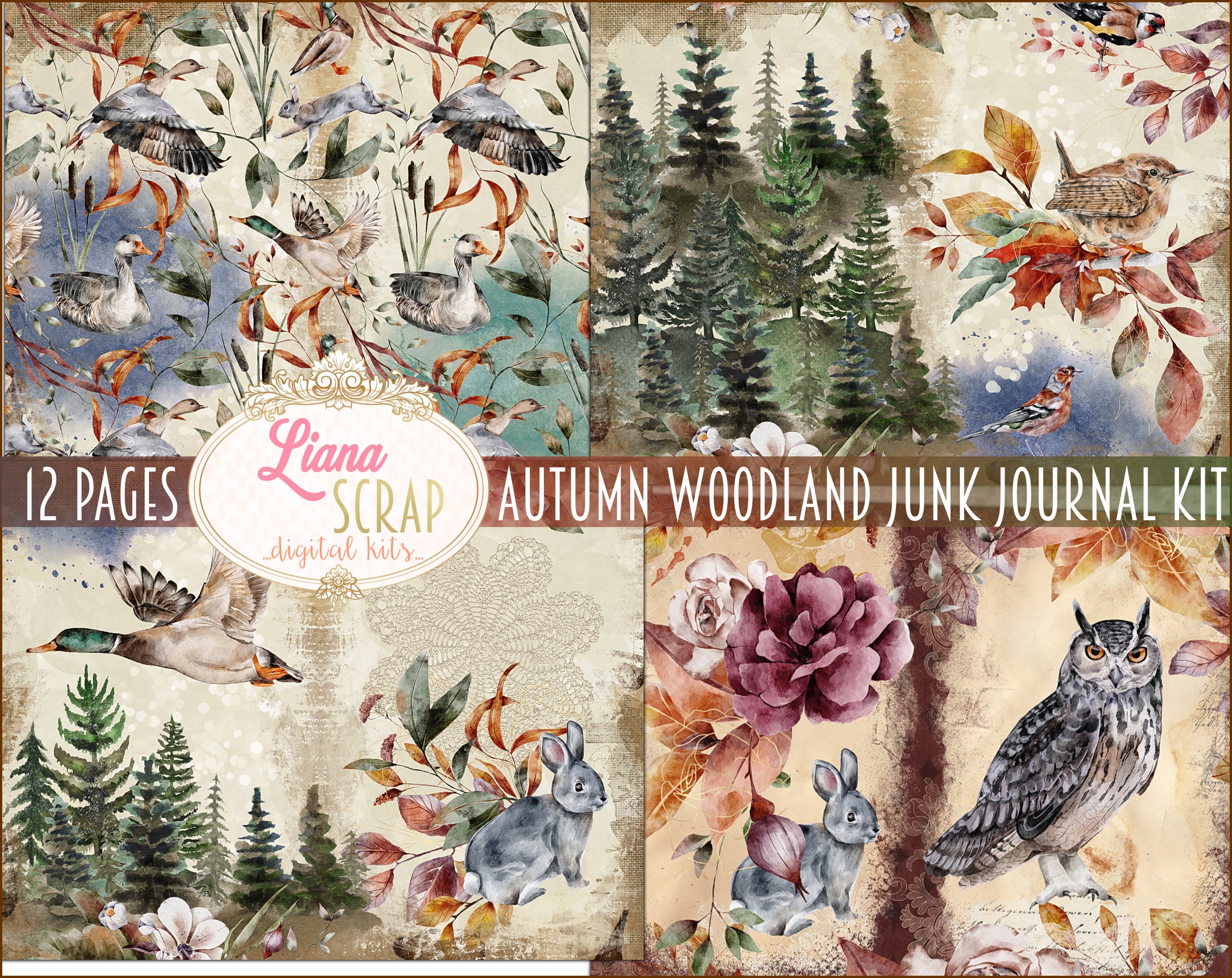 Autumn Woodland Junk Journal Digital Kit Printable Autumn - Etsy