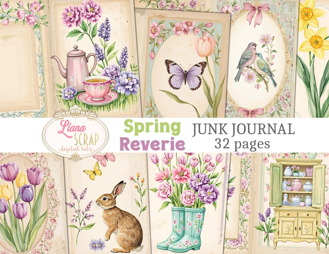 Spring Reverie Junk Journal Kit | Vintage Floral Printable Pages (PDF ...