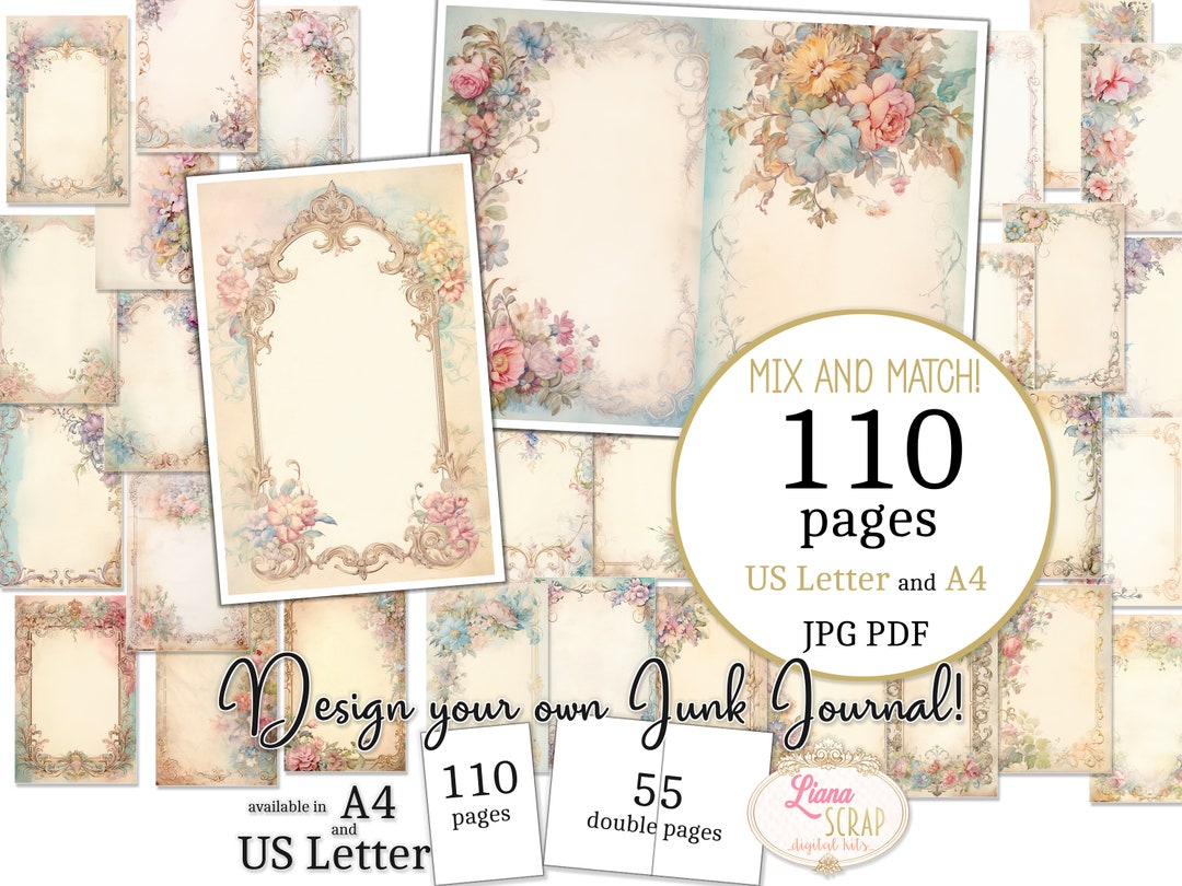 Junk Journal - Floral Frames - US Letter and A4 Size, Mix and Match ...