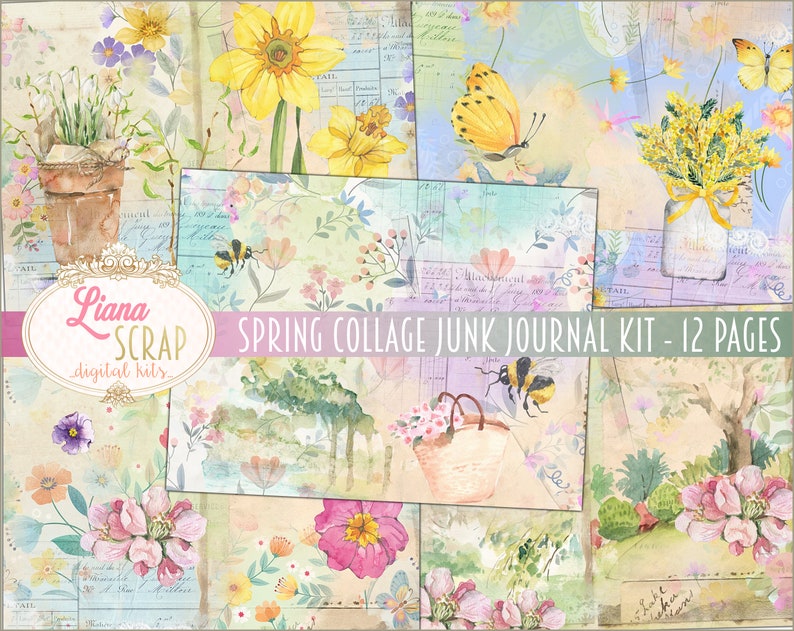 Spring Collage Junk Journal Digital Kit Printable Floral - Etsy