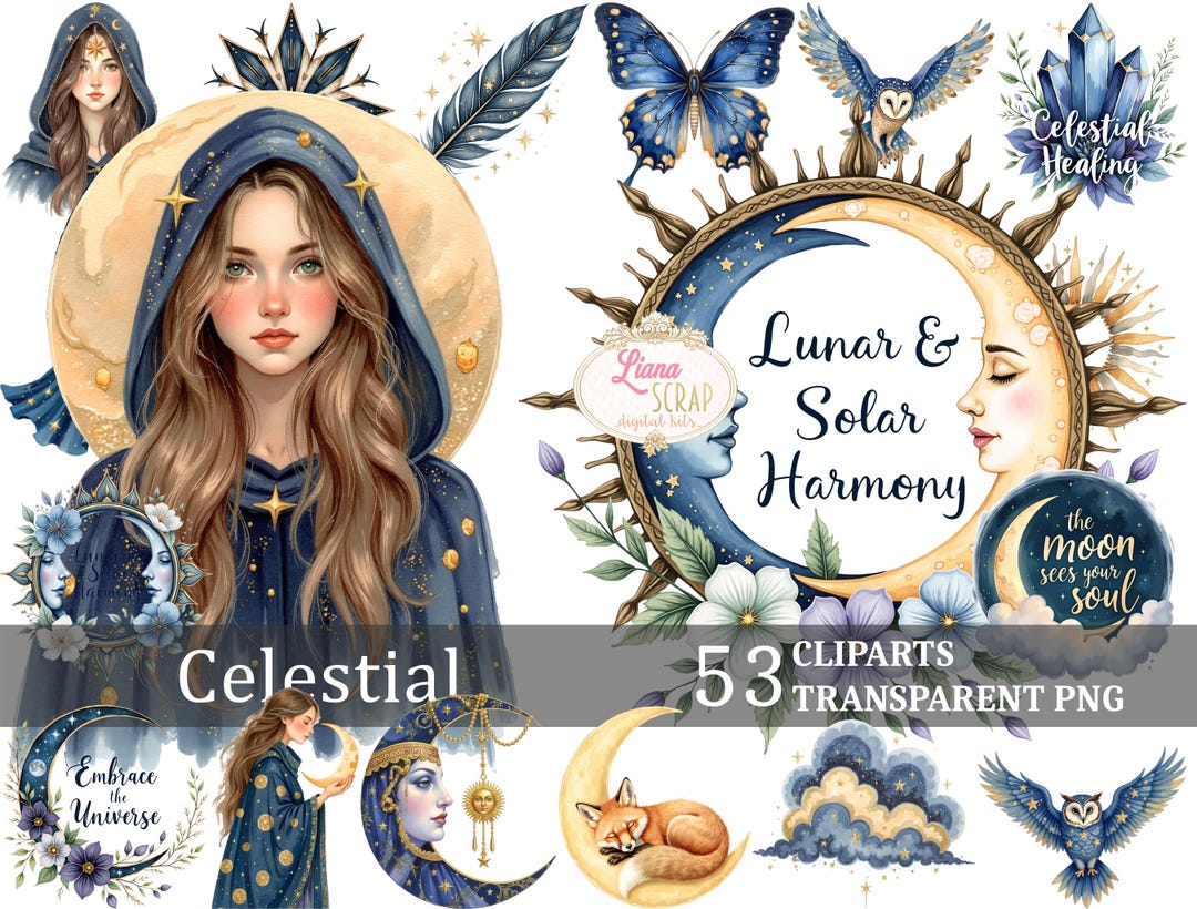 Celestial Clipart Set Moon Goddess Astrology Digital Art Witchy ...