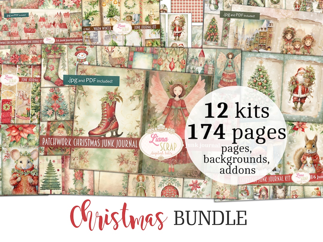 Christmas Junk Journal BUNDLE - 12 Kits, Magic Christmas Collage ...
