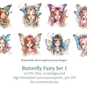 Butterfly Fairy Clipart PNG Set, 20 Fairy Clipart, Commercial Use Clip ...