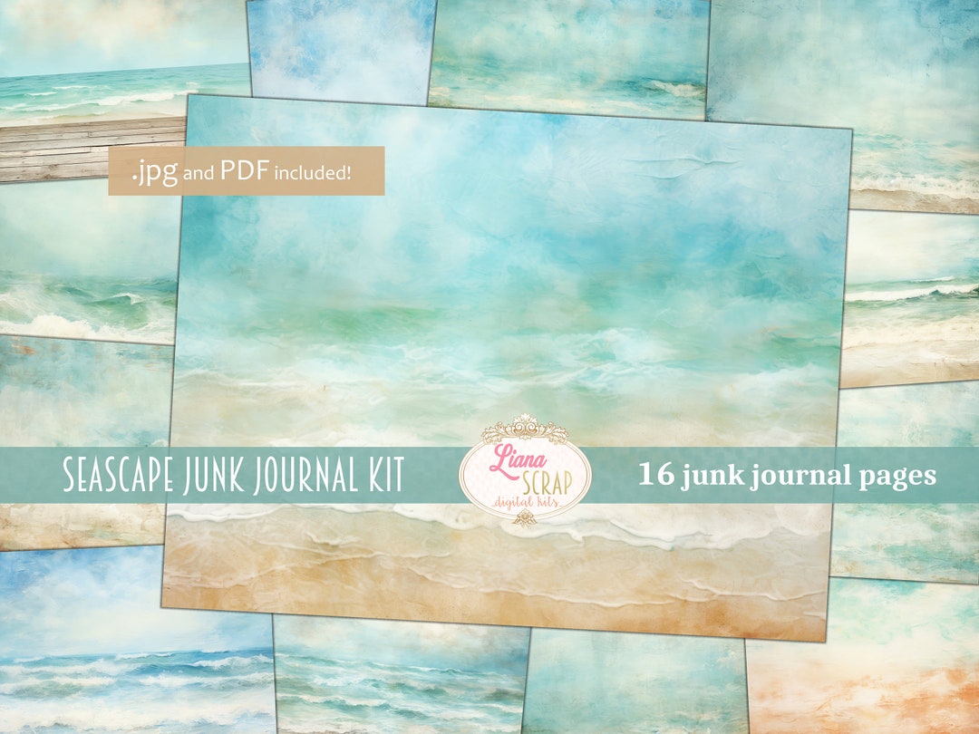 Seascape Digital Junk Journal Background, Sand and Sea Collage ...