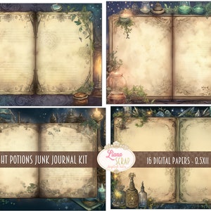 Basic Night Potions Digital Paper for Junk Journals, Old Paper Digital ...