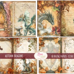 Autumn Dragons Junk Journal Kit, Fantasy Collage Printables, Fantasy Kit, Dragon Junk Journal ...