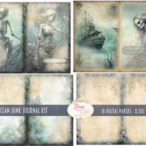 Cursed Ocean Digital Junk Journal Kit, Haunted Underwater Collage ...