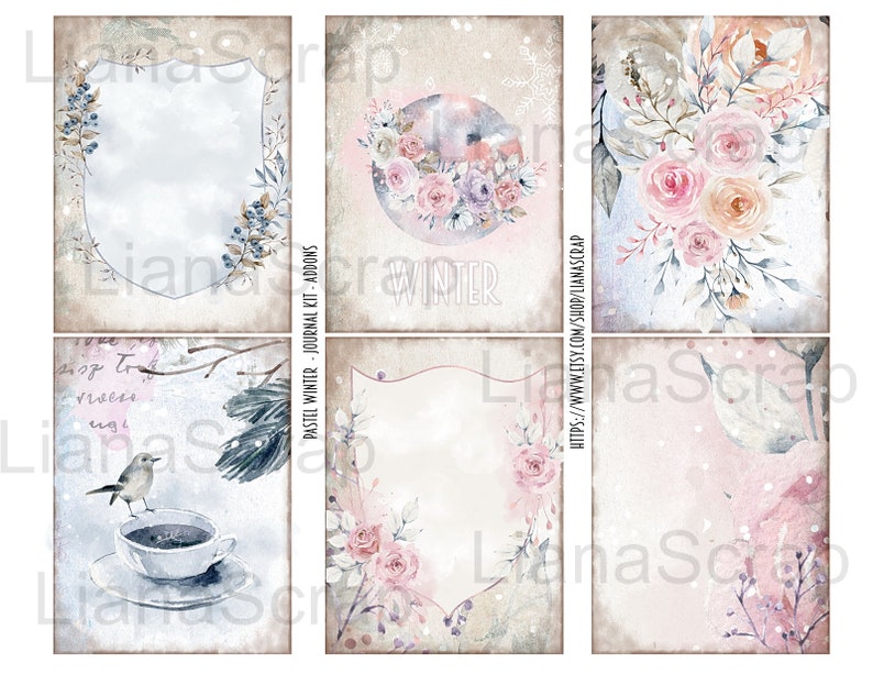 Pastel Winter Essentials Junk Journal Kit, Winter Collage Printables ...