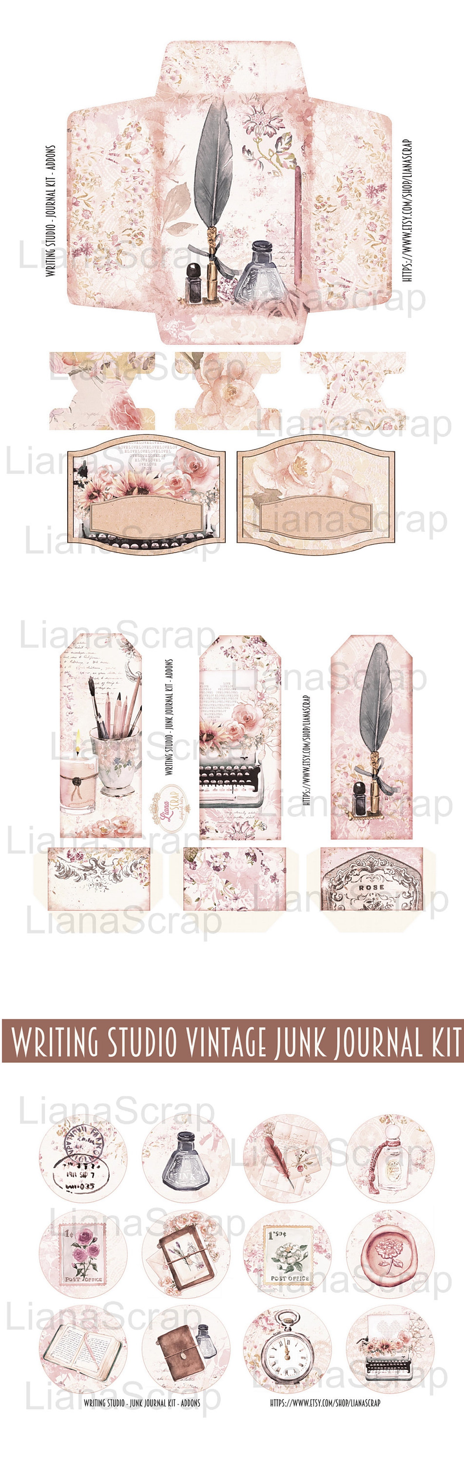 Writing Studio VINTAGE BUNDLE Junk Journal Digital Kit - Etsy
