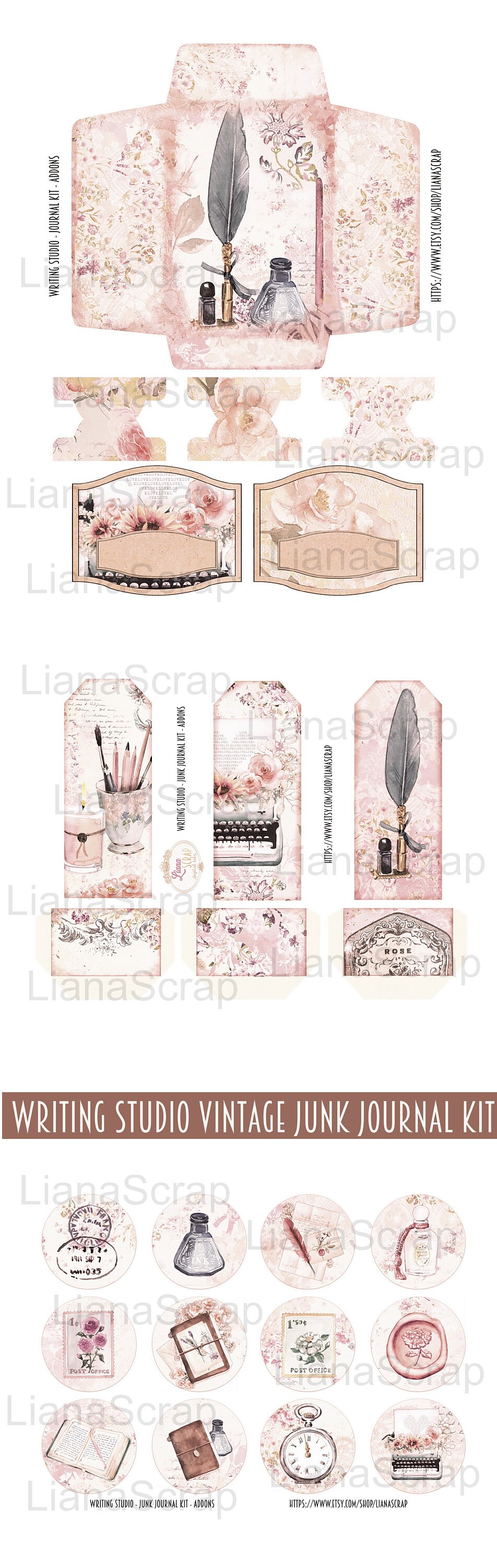 Writing Studio VINTAGE BUNDLE Junk Journal Digital Kit - Etsy