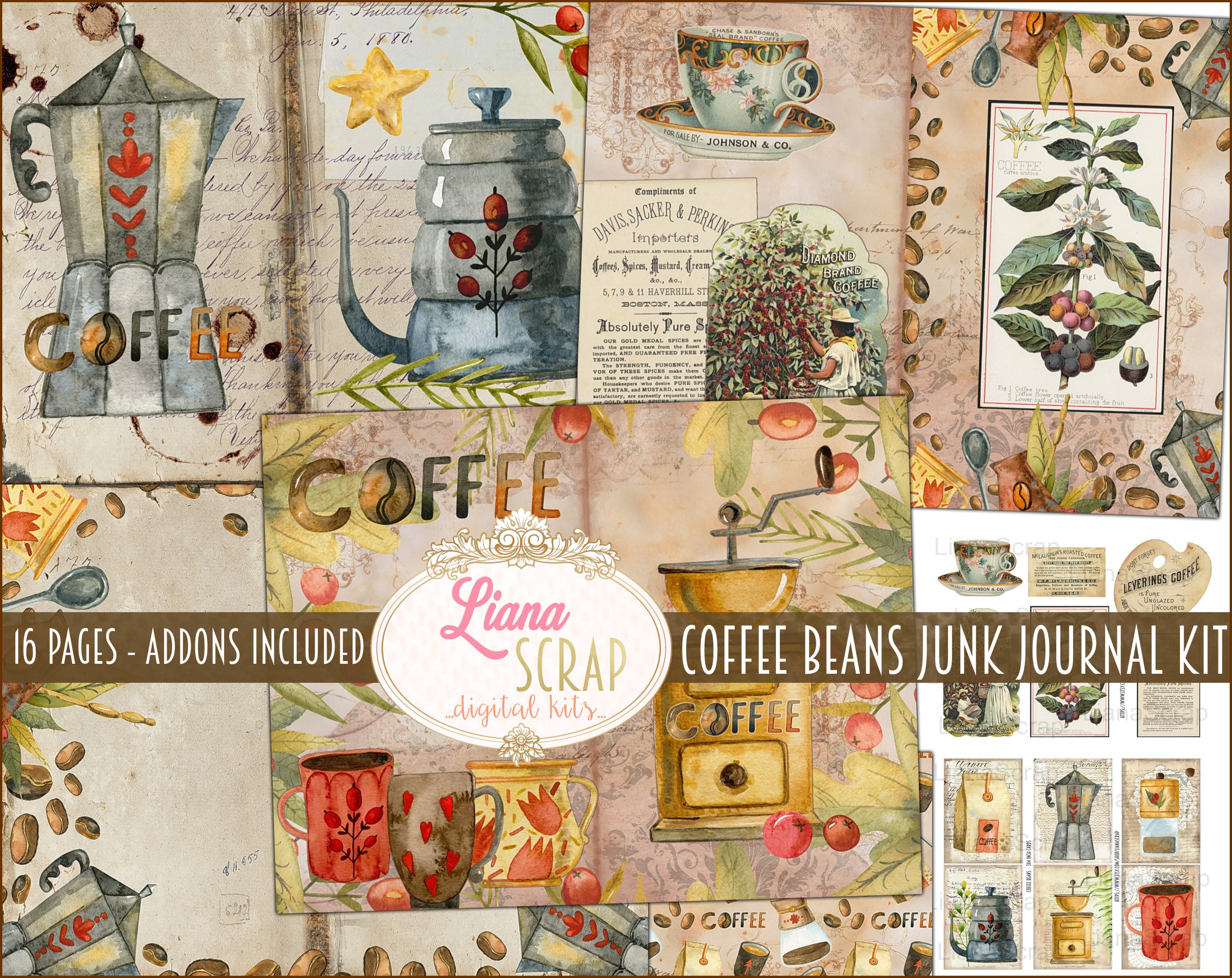 Coffee Beans Junk Journal Digital Kit Coffee Printable - Etsy