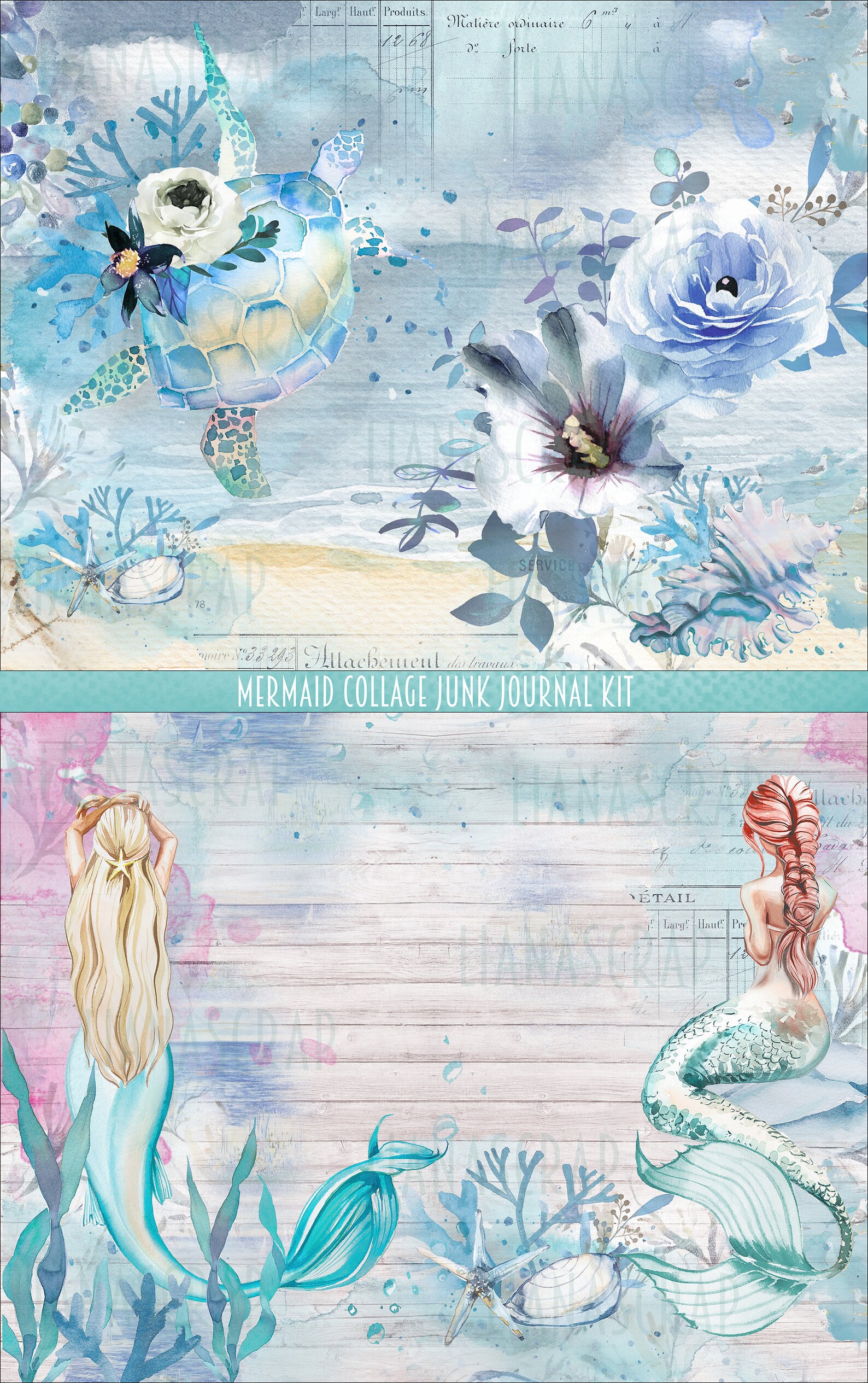 Mermaid Collage Junk Journal Kit Mermaids and Sea Life - Etsy