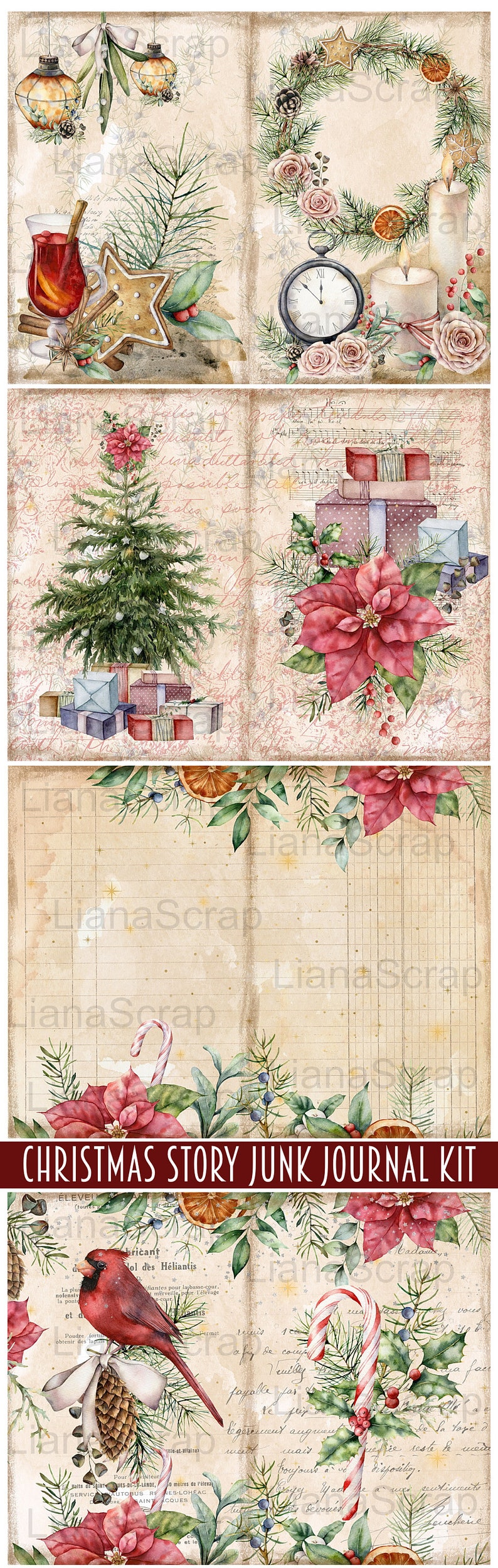 Vintage Christmas Story Junk Journal Kit, Collage Printables (digital ...
