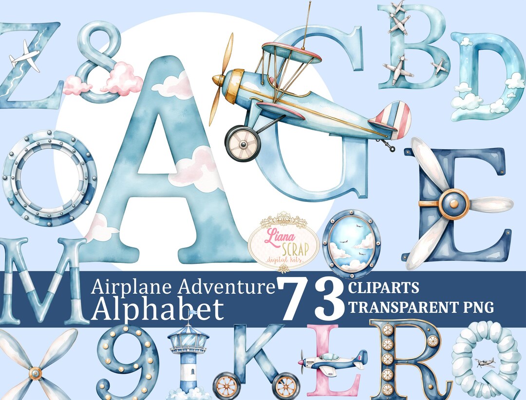 Vintage Airplane Alphabet Clipart – Steampunk Aviation Letters (PNG ...