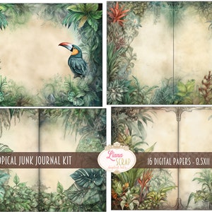 Basic Tropical Digital Paper for Junk Journals, Journal Paper With ...