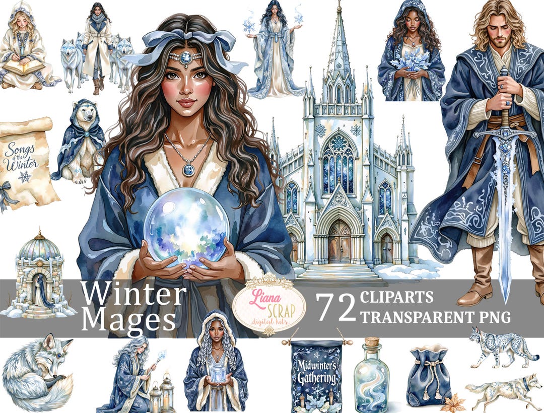 Winter Mages 72 Clipart Set - Magical Winter Illustrations, Transparent ...