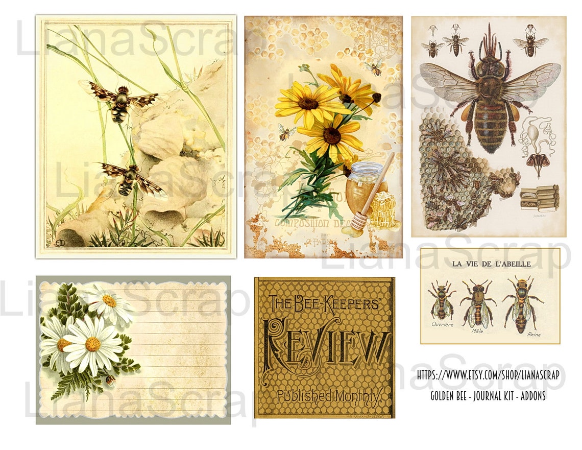 Vintage Bee Ephemera Printables, Bee Hive Honey Apiculture Digital ...